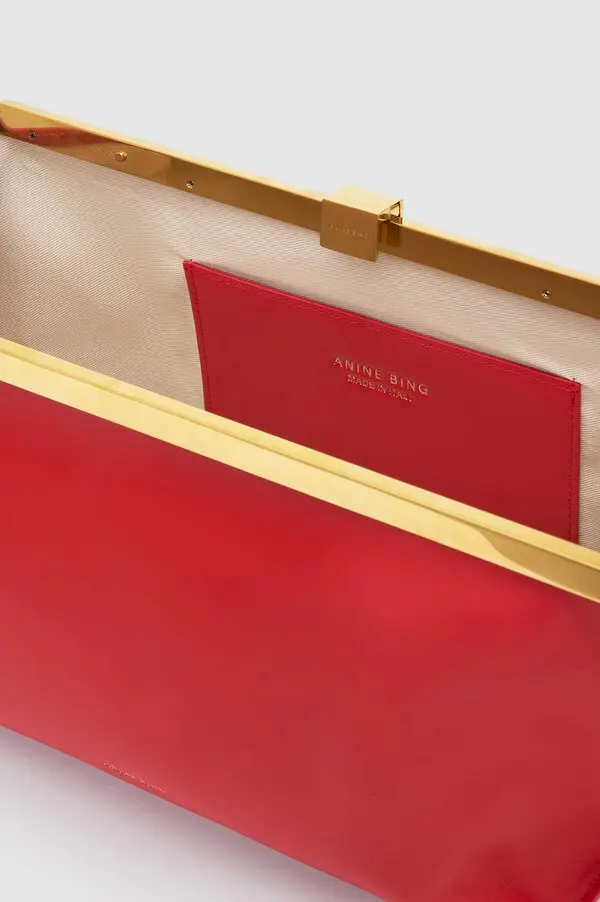ANINE BING Sculptural Leather Clutch - Tango Red