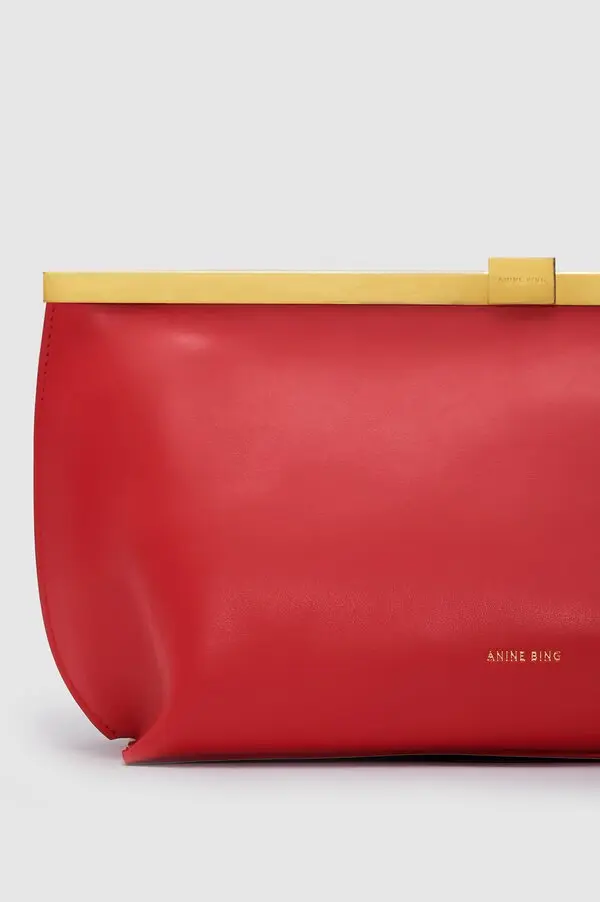 ANINE BING Sculptural Leather Clutch - Tango Red