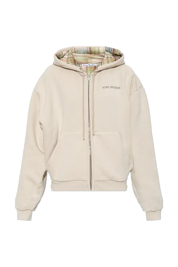 Acne Studios Zip-up Hoodie With Plaid Lining - Cream