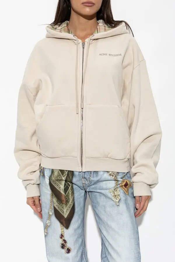 Acne Studios Zip-up Hoodie With Plaid Lining - Cream