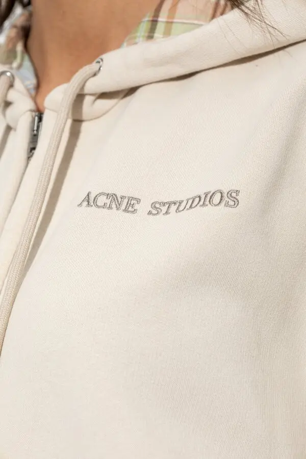 Acne Studios Zip-up Hoodie With Plaid Lining - Cream