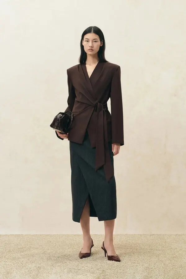 Fabrique Marora Wrap Look Cinched Blazer In Wool Blend