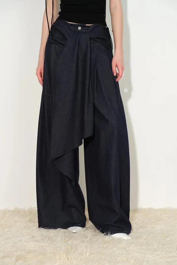 Fabrique Jayne Belted Wide Leg Jeans In Cotton Denim