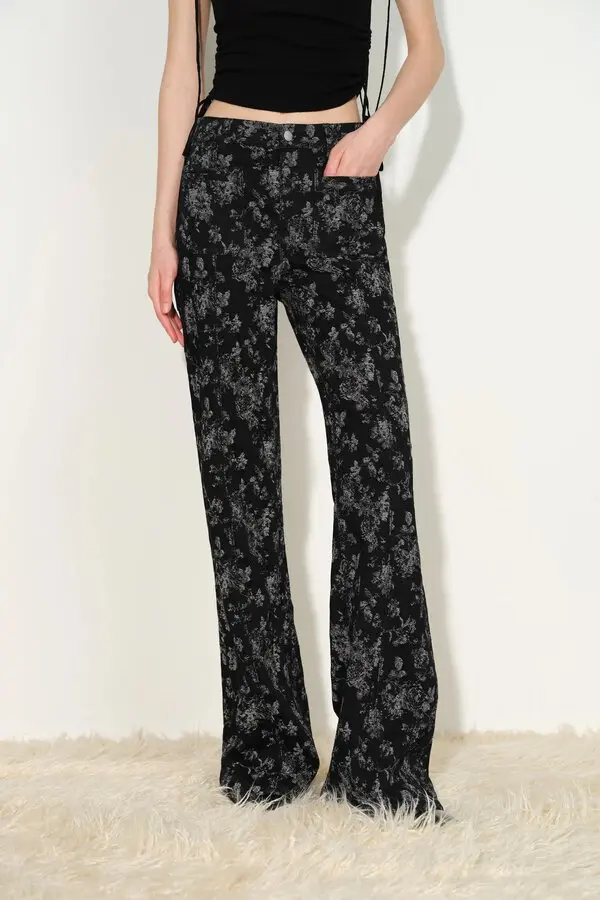 Fabrique Sylvia Custom Jacquard Flared Jeans - Black