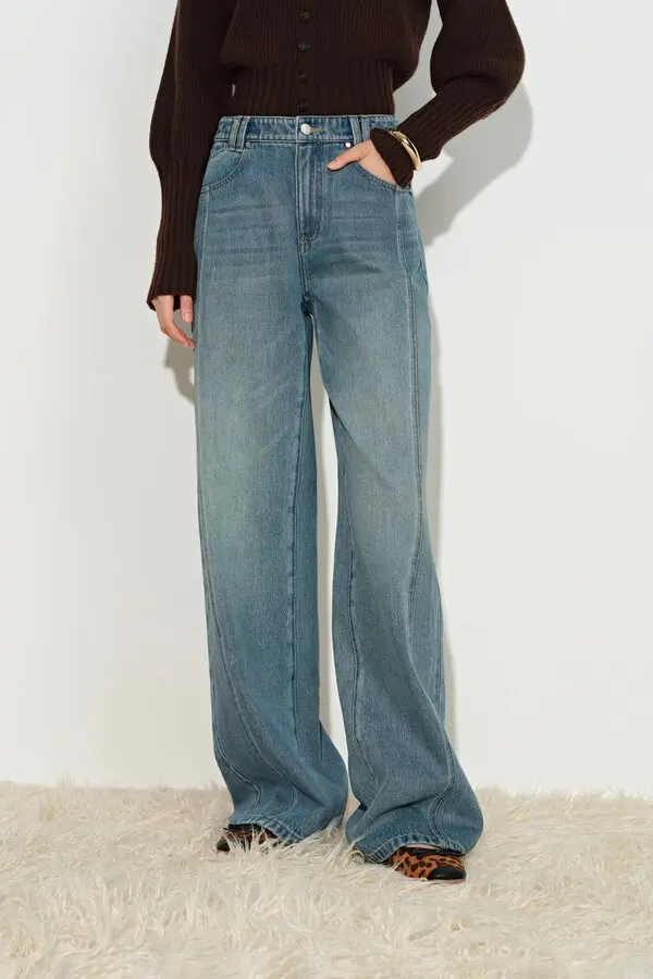Fabrique Bert Buckle Back Barrel Leg Jeans In Cotton Denim