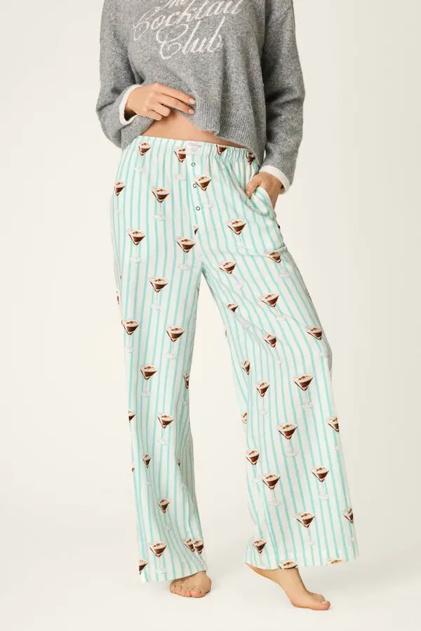 PJ Salvage Espresso Martini Print Flannel Pajama Pants - Pool Blue