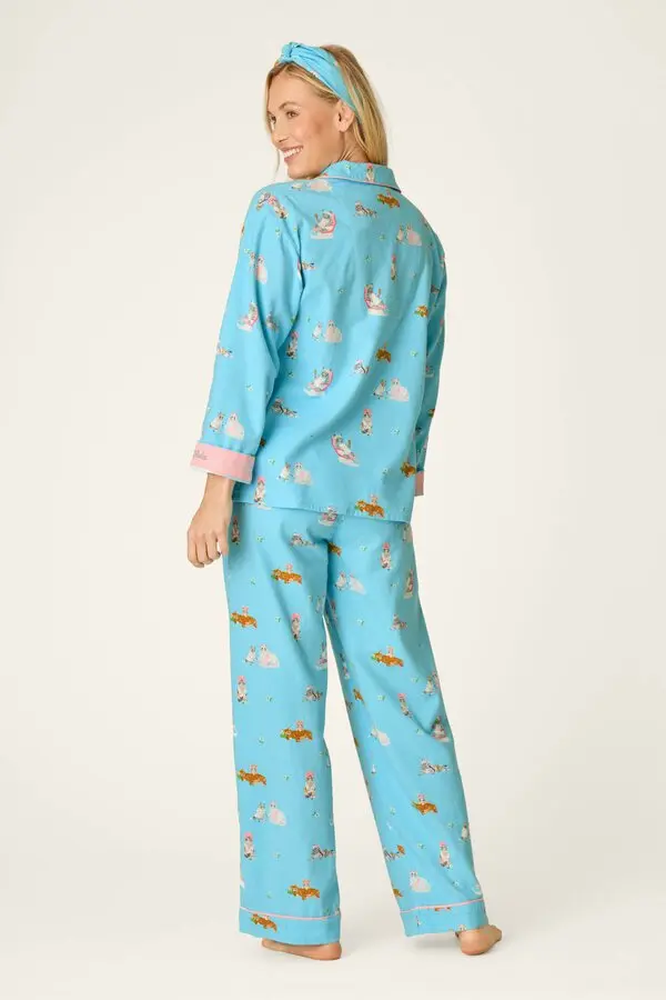 PJ Salvage Pampered Cat Print 3-piece Long Sleeve Flannel Pajama Set