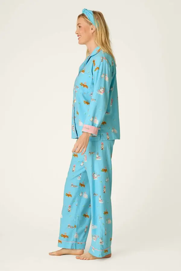 PJ Salvage Pampered Cat Print 3-piece Long Sleeve Flannel Pajama Set