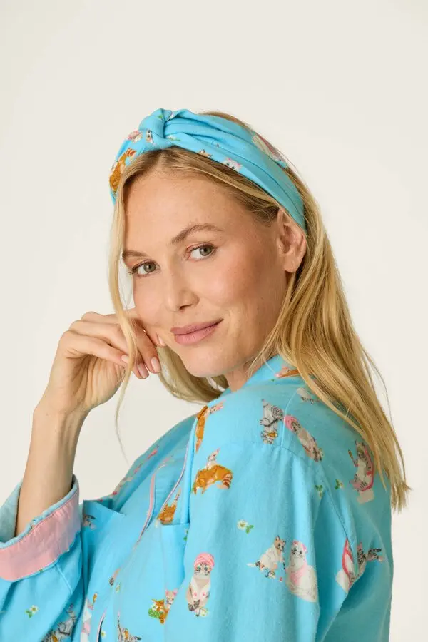 PJ Salvage Pampered Cat Print 3-piece Long Sleeve Flannel Pajama Set