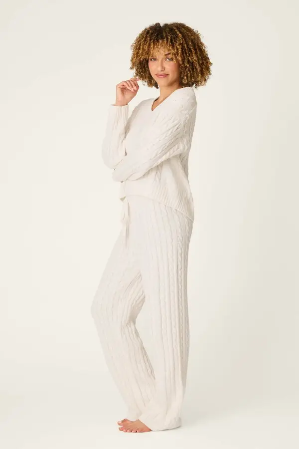 PJ Salvage Cozy Chenille Cable Knit V-neck Lounge Pajama Set