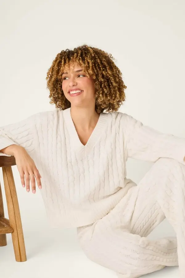 PJ Salvage Cozy Chenille Cable Knit V-neck Lounge Pajama Set