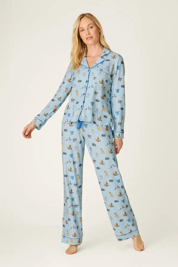 PJ Salvage Hanukkatz Paws For Celebration Cat Print Pajama Set