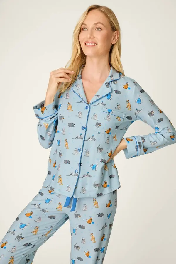 PJ Salvage Hanukkatz Paws For Celebration Cat Print Pajama Set