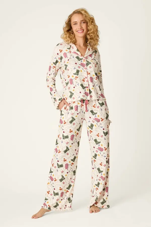 PJ Salvage Saddle Up Western Print Long Sleeve Pajama Set - Nude