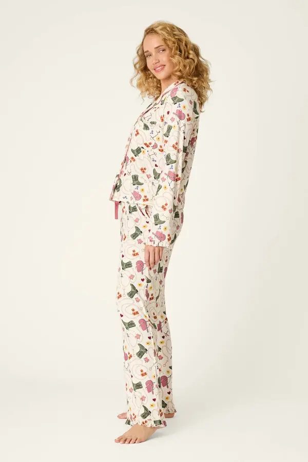 PJ Salvage Saddle Up Western Print Long Sleeve Pajama Set - Nude