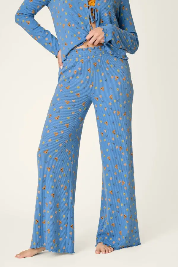 PJ Salvage Tiny Blooms Floral Print Pajama Pants - Paris Blue