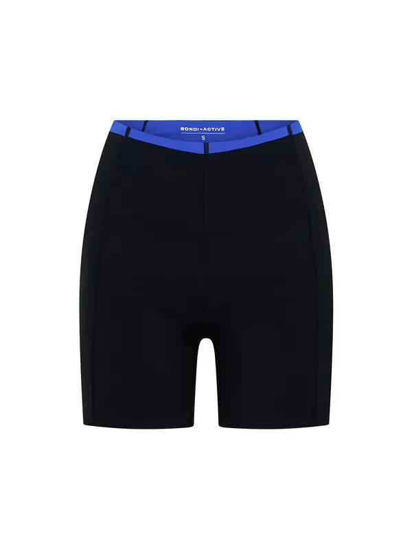 BONDI ACTIVE Black Bike Shorts With Blue Contrast Piping