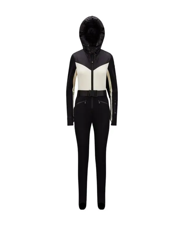 Moncler Ski Suit With Down Collar And Hood - Black
