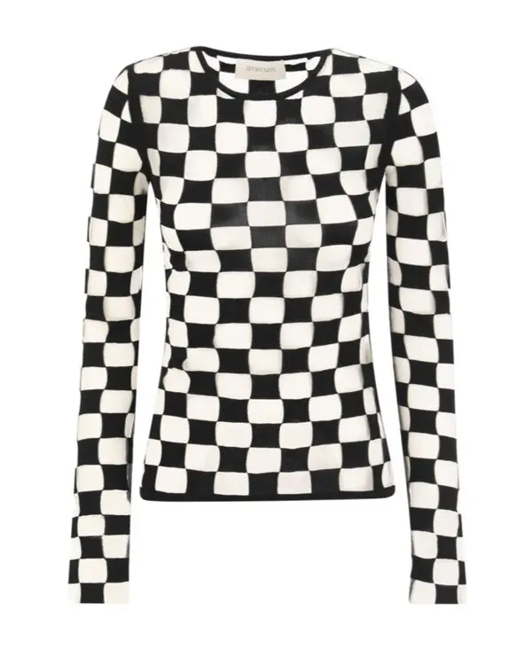 Sportmax Checkerboard Effect Crewneck Knitted Jumper - White
