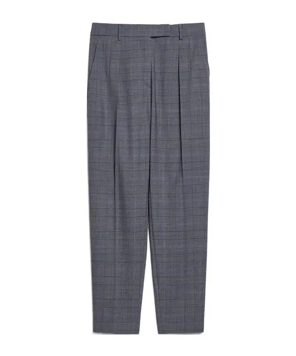 Max Mara Checked Straight Leg Trousers - Medium Gray