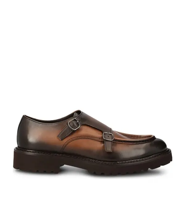 DOUCAL'S Double-buckle Almond Toe Monk Strap Shoes