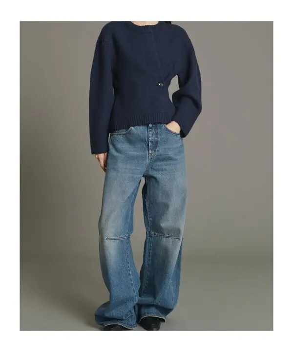 Soeur Long Sleeve Open-front Cardigan - Navy Blue