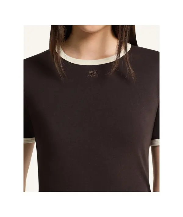 COURREGES Courrèges Contrast Trim Logo T-shirt - Chocolate/cream