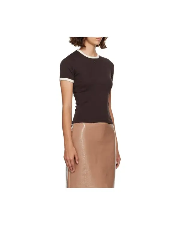 COURREGES Courrèges Contrast Trim Logo T-shirt - Chocolate/cream