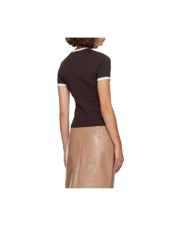 COURREGES Courrèges Contrast Trim Logo T-shirt - Chocolate/cream