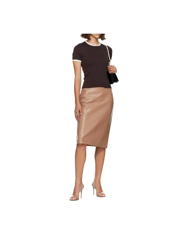 COURREGES Courrèges Contrast Trim Logo T-shirt - Chocolate/cream