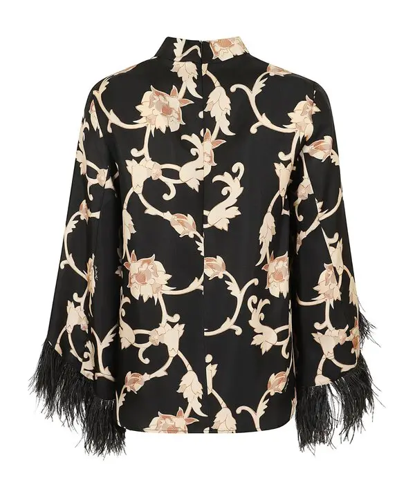 La DoubleJ Floral Print Feather Cuff Top
