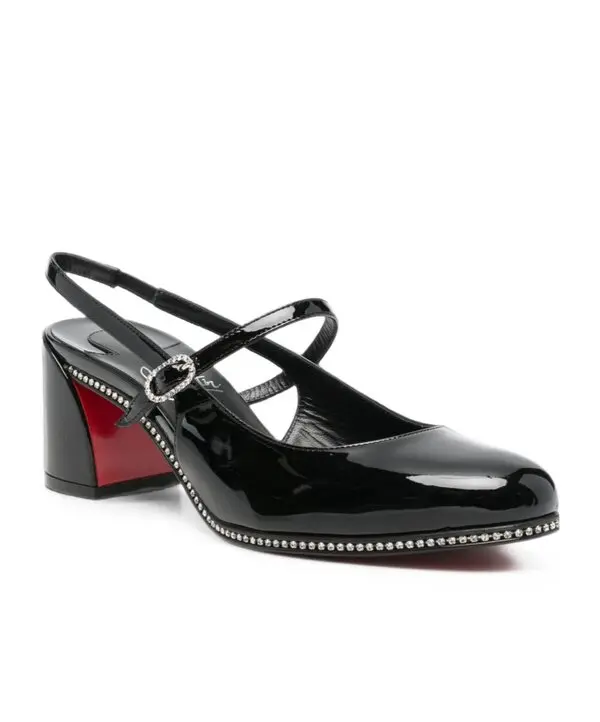 CHRISTIAN LOUBOUTIN Round Toe Slingback Block Heel Sandals