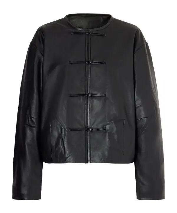 ST. AGNI Oriental Charm" Leather Jacket With Chinese Knot Buttons