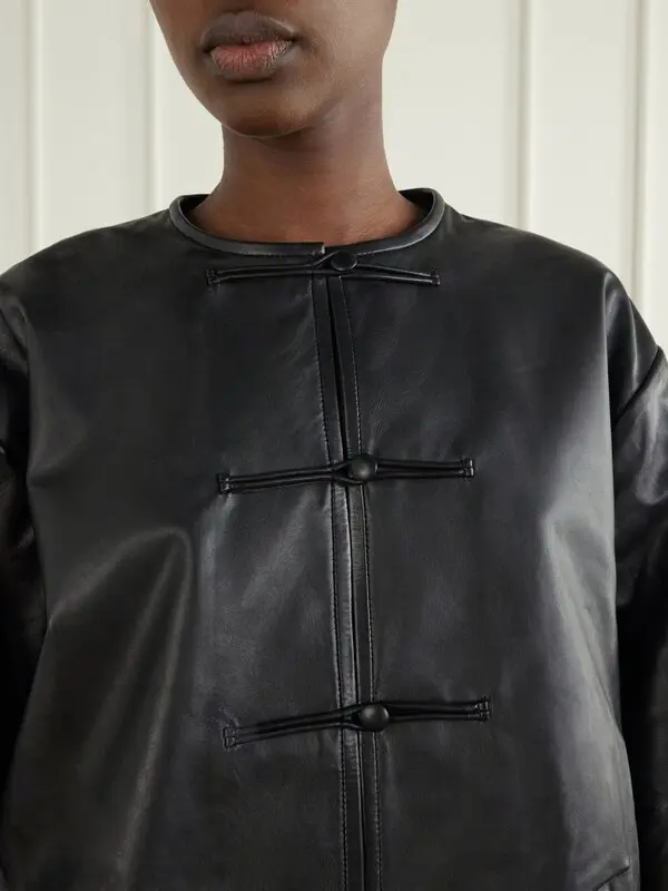 ST. AGNI Oriental Charm" Leather Jacket With Chinese Knot Buttons