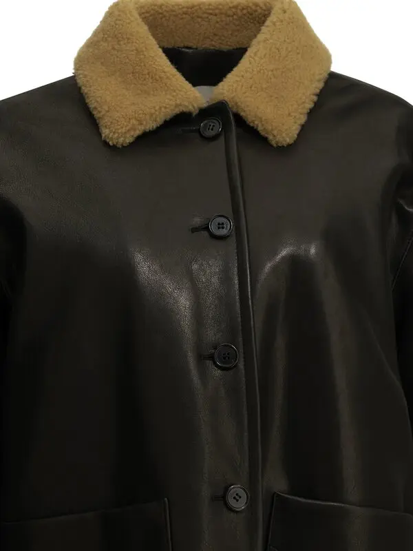 Khaite Shearling Collar Leather Jacket