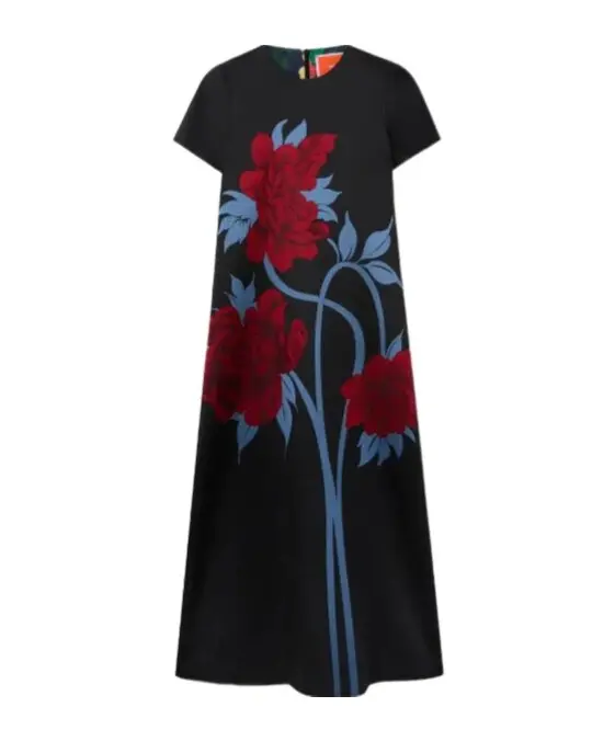 La DoubleJ Peonies Jacquard Dress - Black