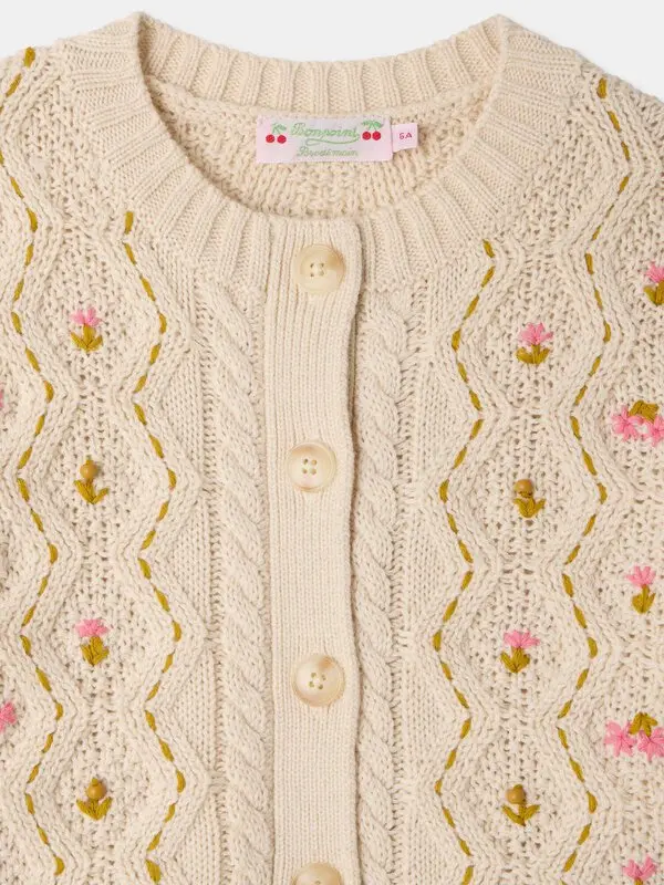 Bonpoint Cardigan Mahael Cable-knit And Hand-embroidered