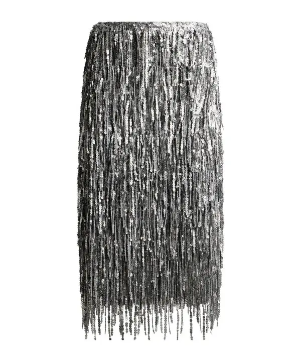 Rag & Bone Sequined Tulle Midi Skirt - Silver