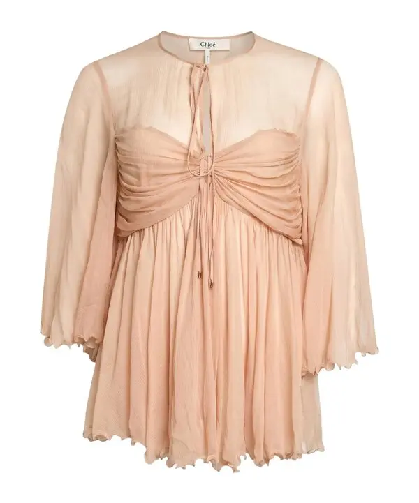 Chloé Solid-colored Georgette Top - Nude