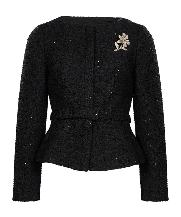 Roland Mouret Flower Brooch Sequin Boucle Jacket