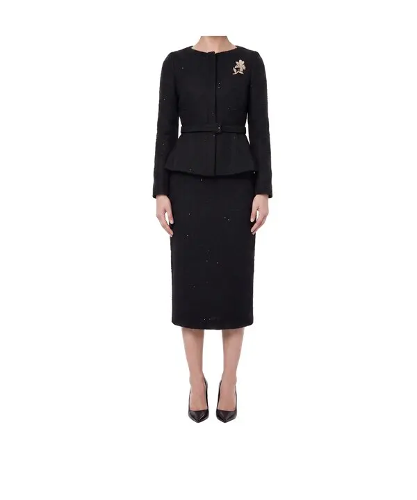 Roland Mouret Flower Brooch Sequin Boucle Jacket