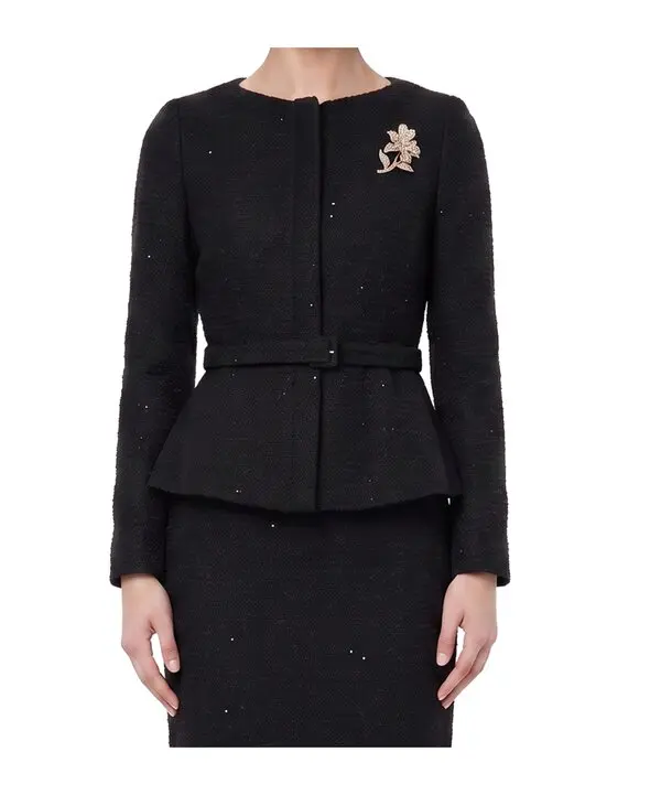 Roland Mouret Flower Brooch Sequin Boucle Jacket