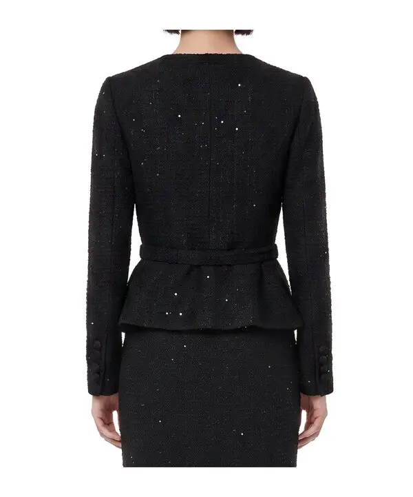 Roland Mouret Flower Brooch Sequin Boucle Jacket