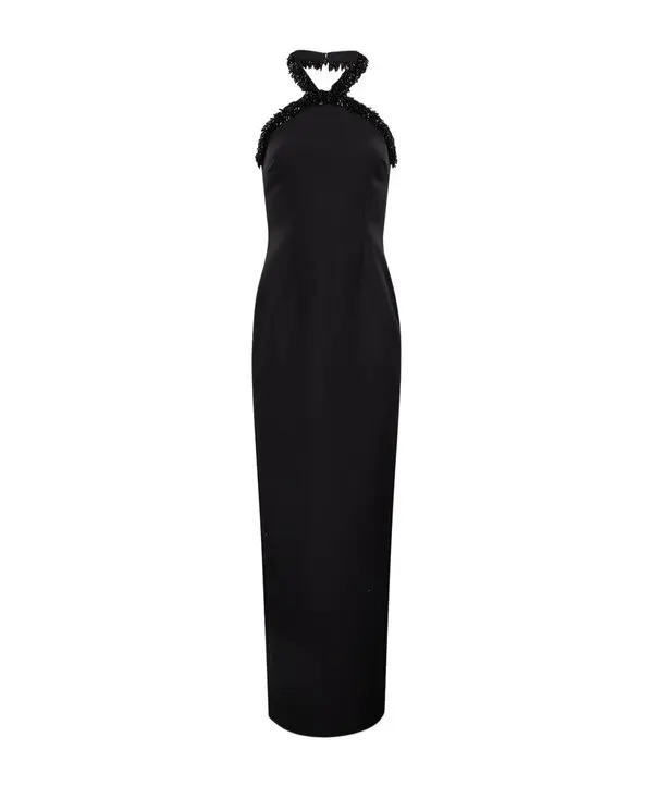 Roland Mouret Embellished Halter Neck Crepe Gown