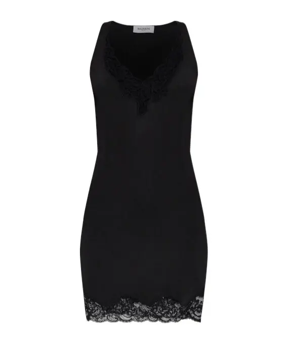 Balmain Sleeveless Lace Trimmed Mini Dress