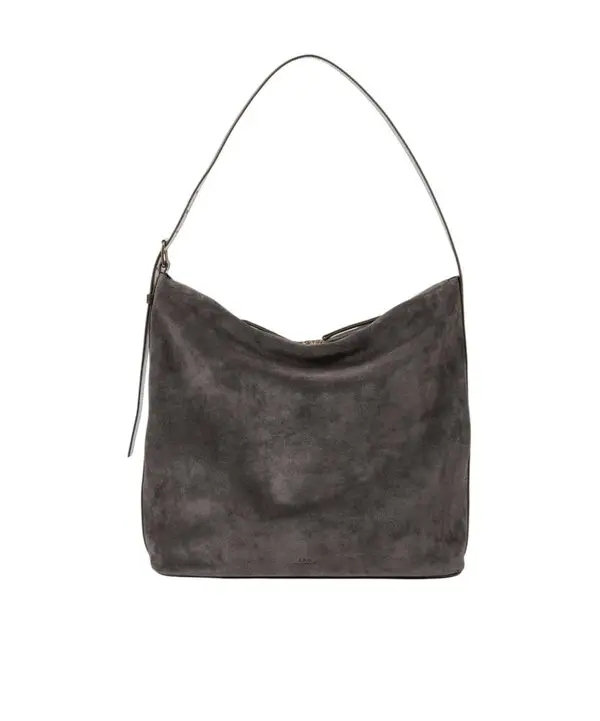 A.p.c. Vera Maxi Suede Shoulder Bag - Gris Ardoise