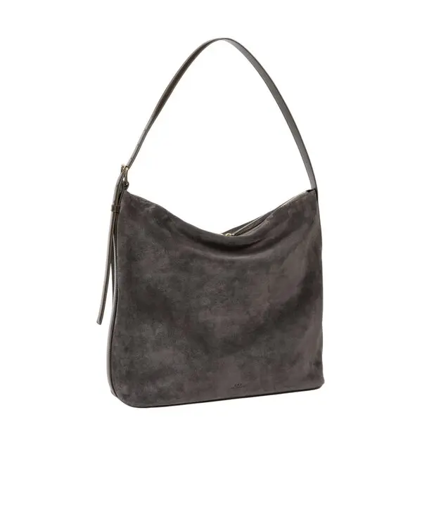 A.p.c. Vera Maxi Suede Shoulder Bag - Gris Ardoise