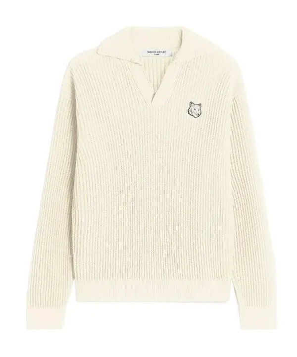 Maison Kitsuné Fox Head Ribbed Polo Jumper