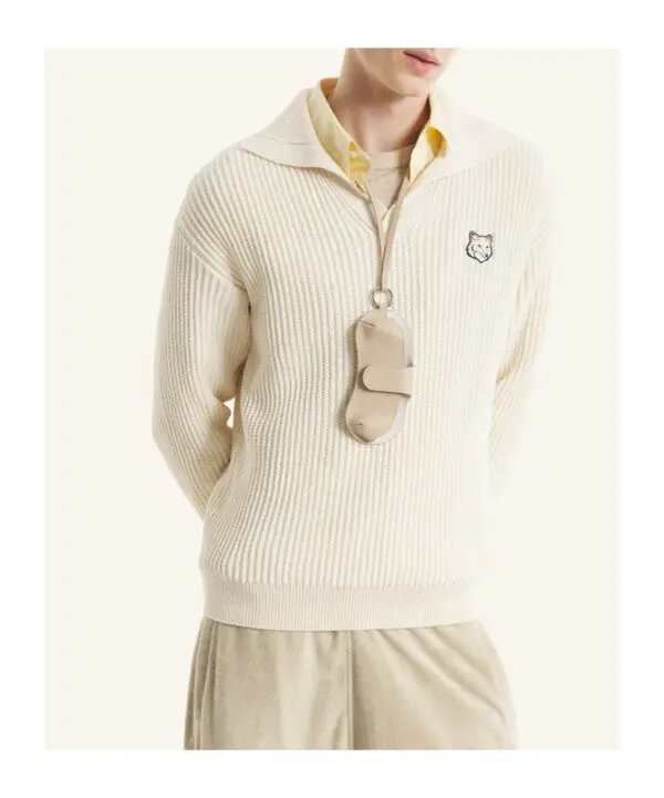 Maison Kitsuné Fox Head Ribbed Polo Jumper