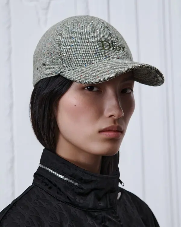 Dior D-player Cap In Donegal Tweed With Sequins